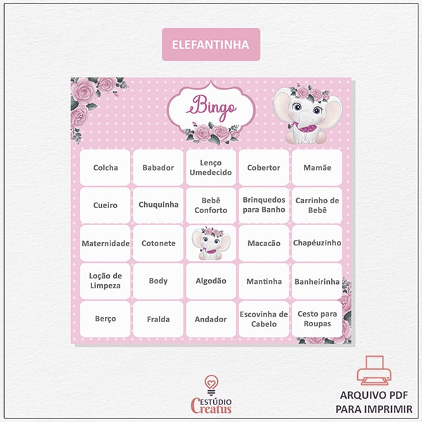 Bingo de Chá de Bebê - Ursinha - Estúdio Creatus Bingo de Chá de Bebê - Ursinha - Estúdio Creatus